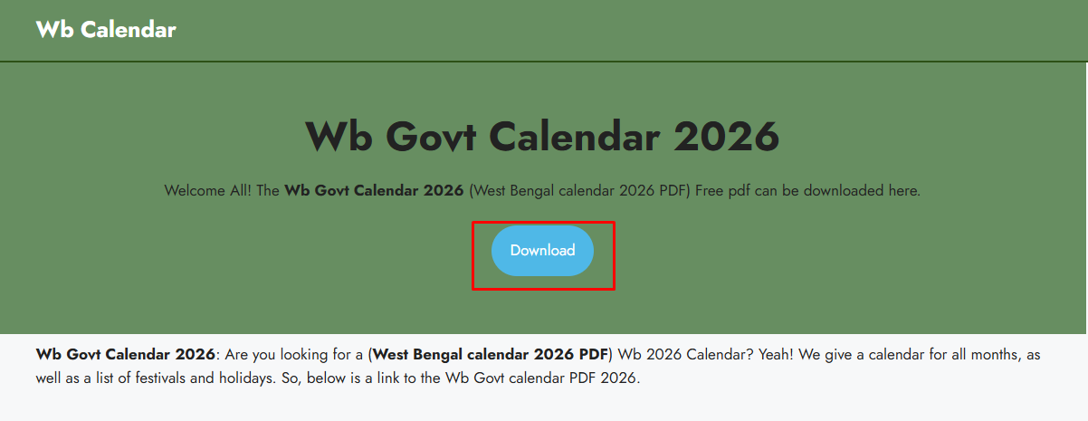 Wb Govt Calendar 2026 - West Bengal calendar PDF Free Download 2026 ...